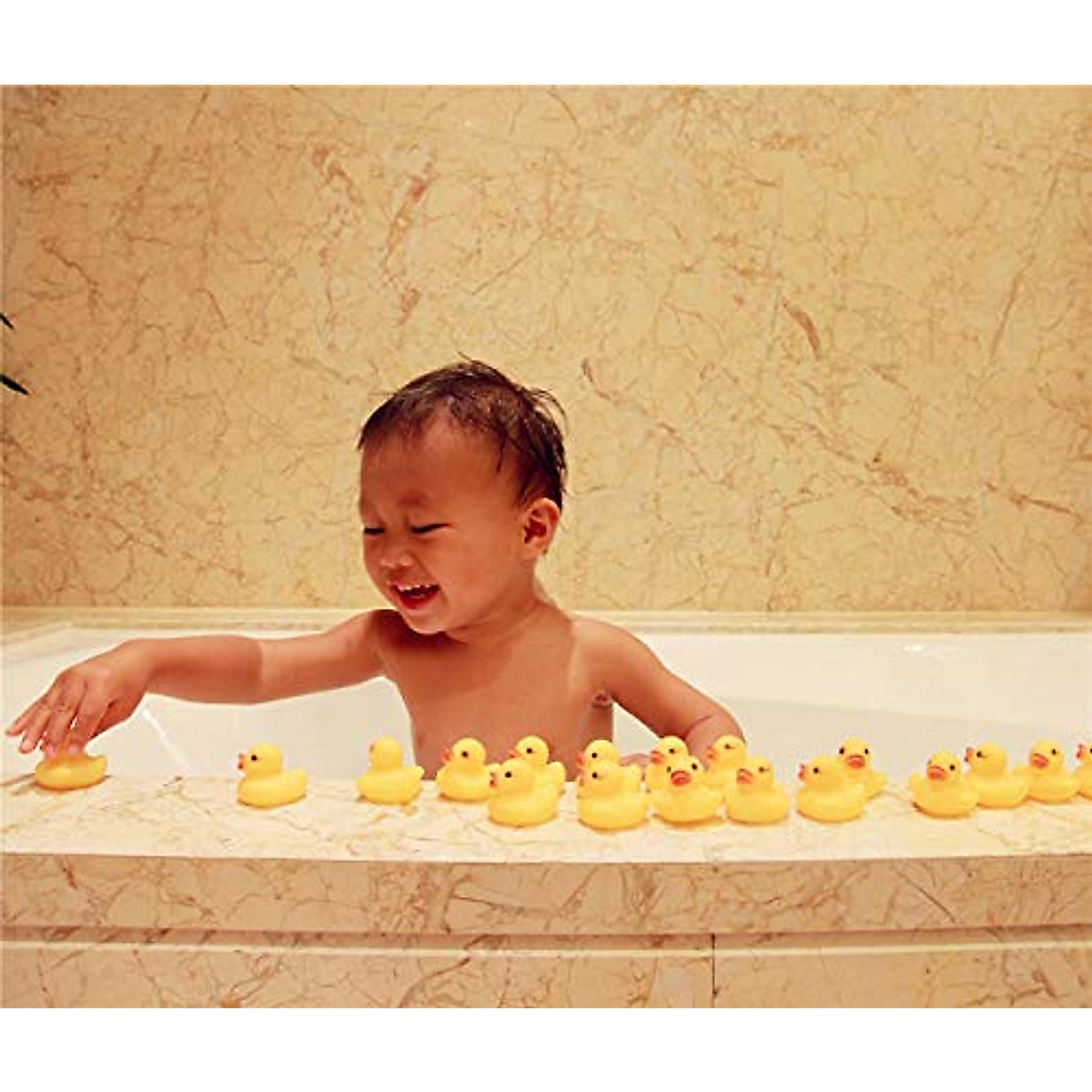 DZTIAN 51-Pieces Float & Squeak Mini Rubber Duck Baby Bath Ducky Sound ShowerToys for Kids Celebrate The Joy of The Children