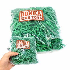 Bonka Bird Toys Colored Crinkle Shred Paper Chew Forage Nesting Treat Natural Multi-Use Craft Part Projects Cockatiels Parakeets Conures Amazons and Other Similar Birds (Green)