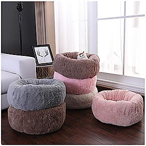 TINTON LIFE Luxury Plush Pet Bed with Pillow for Cats Small Dogs Round Donut Cuddler Oval Cozy Self-Warming Cat Bed for Improved Sleep Pink M