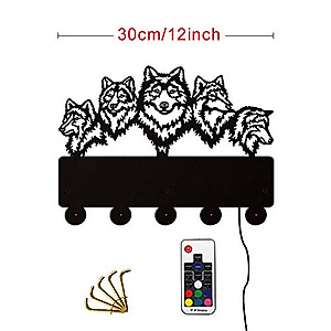 The Geeky Days Wildlife Wolf Wall Hanger Hook Wolf Family Black Wall Hooks Coat Hanger Bathroom Kitchen Key Hanger Key Hooks Rack with LED Backlight