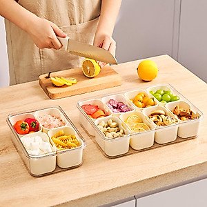 FIGWINET Snack Box Container, Rectangular, Compartmentalized Box with Flip Top Lid, Portable, Plastic, Reusable, Daily Use, Picnics, Parties, Kitchen Storage, Travel