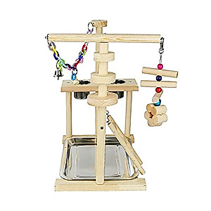 Olpchee Bird Playground Parrot Playstand Bird Play Stand Wood Perch Gym Playpen Ladder with Feeder Cups Toys for Cockatiel Parakeet - Include Tray