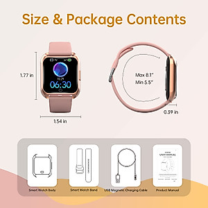 MAXTOP Smart Watch Compatible iPhone Android,Fitness Tracker Watches with Heart Rate Monitor,Sleep Monitor & Blood Oxyen Monitor,Smartwatch for Men Women (T6 Pro Pink)