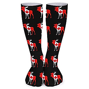aifaqukuanga Canadian Flag Moose Silhouette 5-Pack Men And Women Casual Long Socks Breathable Athletic Running Socks
