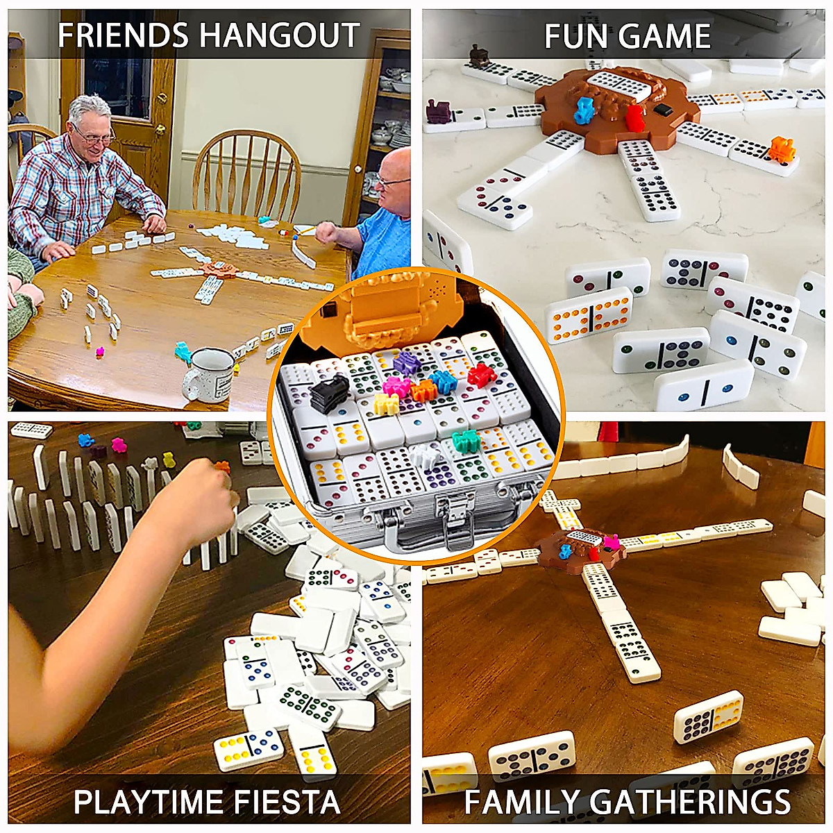 Yinlo Mexican Train Dominoes Set, Hub with Real Train Sound, Double 12 Colored Dot