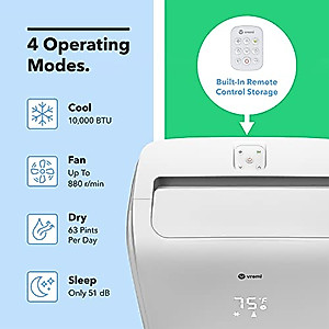 Vremi 10000 BTU Portable Air Conditioner - Easy to Move AC Unit for Rooms up to 250 Sq Ft - with Powerful Cooling Fan, Reusable Filter, Auto Shut Off (6250 BTU New DOE)