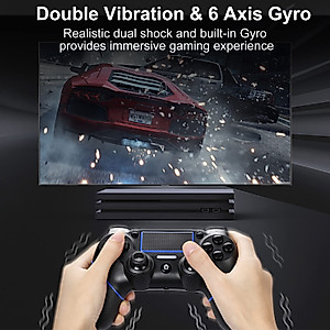 BOFFO Wireless Controller for PS4, Remote Compatible with PS-4/Slim/Pro/PC,Gamepad with Dual Vibration/Audio Jack/Touch Pad/1000mAh Battery,Black,Blue