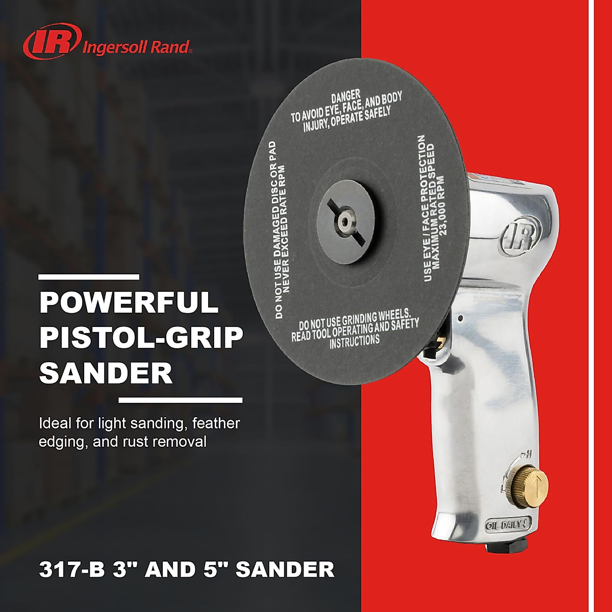 Ingersoll Rand 317-B - 3" and 5" Sander, Fiber Pad, 18000 RPM, 0.45 HP, Chrome