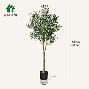 CROSOFMI Artificial Olive Tree Plant 5 Feet Fake Topiary Silk Tree, Perfect Faux Plants in Pot for Indoor Outdoor House Home Office Garden Modern Decoration Housewarming,2Pack