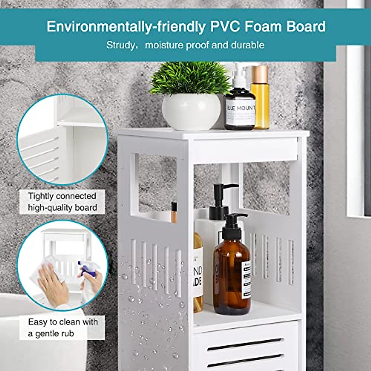 YIGANG Waterproof Bathroom Storage Cabinet,FreeStanding Cabinet Organizer Unit with 1 Door and Shelf for Store Toilet Paper,Shampoo,White