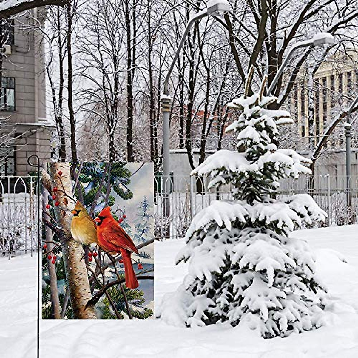Artofy Winter Welcome Decorative Small Garden Flag Cardinal Red Yellow Birds, House Yard Pine Tree Branches Berry Outside Decor, Christmas Home Outdoor Burlap Farmhouse Decoration Double Sided 12 x 18