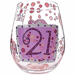 Designs by Lolita “21” Hand-painted Artisan Stemless Wine Glass, 20 oz.
