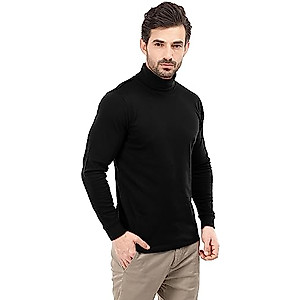 Utopia Wear Premium Mens Shirt, Cotton Blend Knitted Turtleneck Men T-Shirt Pullover Sweater, Black, XX-Large