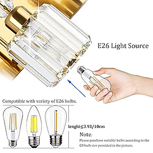 Ralbay Crystal Bathroom Vanity Lights 5-Lights Brass Gold Crystal Bathroom Vanity Lights Over Mirror Modern Crystal Gold Bathroom Wall Lighting Fixtures