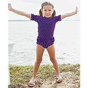 RuffleButts® Girls Rash Guard 2-Piece Swimsuit Set - Purple Polka Dot Bikini with UPF 50+ Sun Protection - 4T