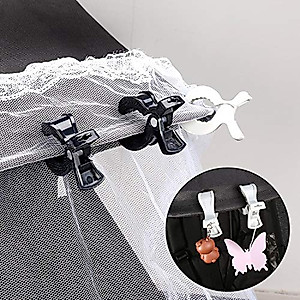LAT 4-Pack Stroller Pegs Clips to Hook Muslin Blanket Sun Shade to Canopy, Pram Toy Holder, Car Seat Cover Clips, Protect Baby Kids from Sun Wind Insects (Grey + White)