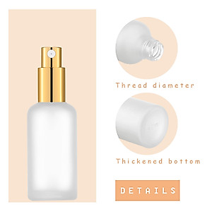 KOIBITO 1.7 Oz Glass Perfume Spray Bottle for Men & Women. Refillable Frosted Glass Atomizer with Aluminum Cap&Pump. Portable Fragrance Bottle for Perfume, Cologne, Moisturizing (2PCS, Gold)