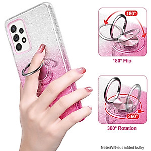 PeeTep Galaxy A52 5G Case for Girls Women, Slim Fit Glitter Sparkly Case with 360°Ring Holder Kickstand Magnetic Car Mount Shock-Absorbent Protective Sturdy Cover,Pink