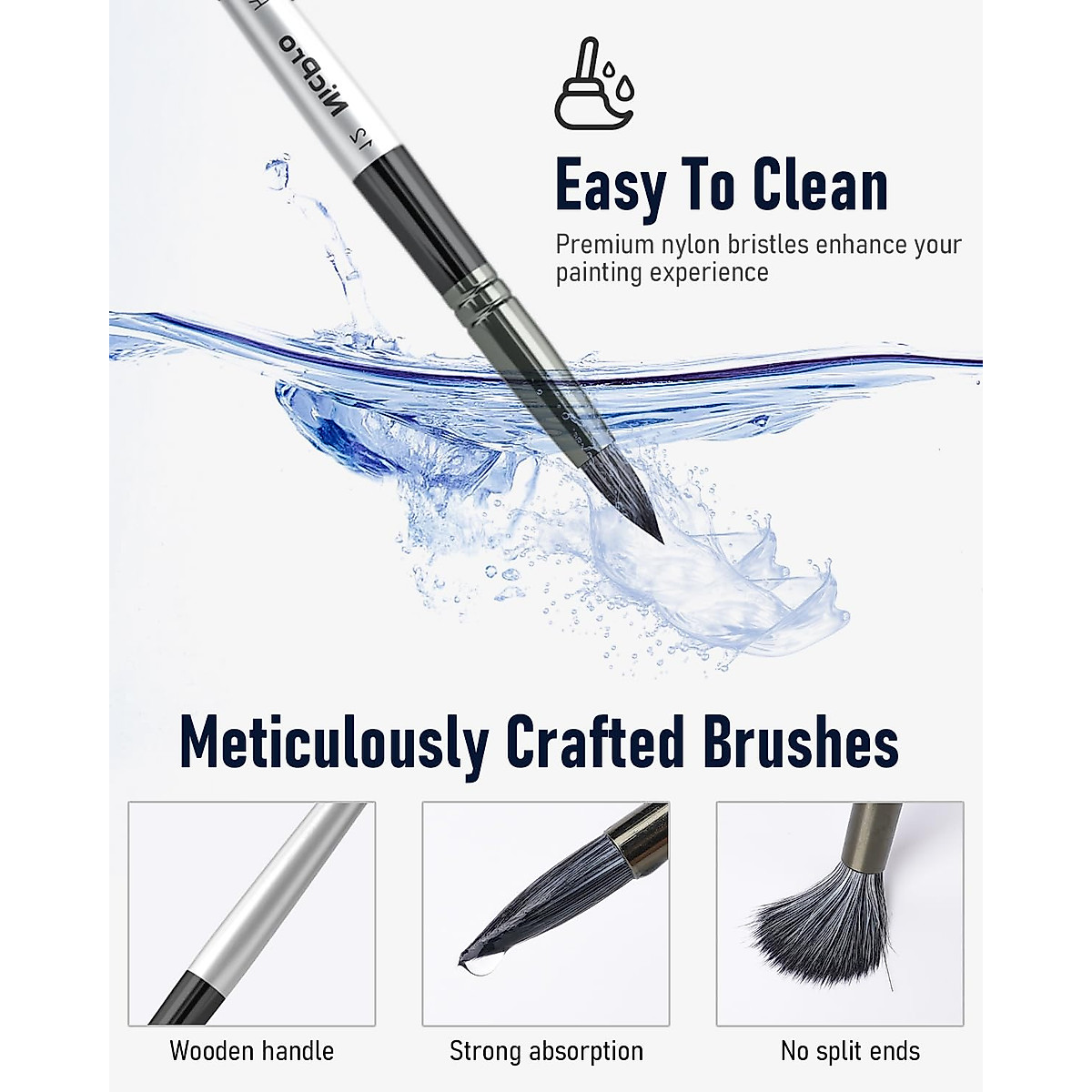 Nicpro 36pcs Paint Brush Set, Professional Paintbrushes with Palette Knife and Cloth Roll, Suitable for Artists and Beginners for Acrylic Painting, Oil, Watercolor, Gouache