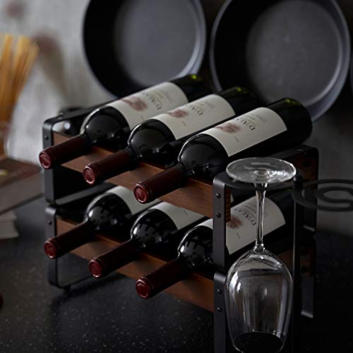 OUVINTE 2 Tier Stackable Wine Rack Rustic Freestanding Floor Wine Holder Table Wine Shelf Countertop Wine Stand Small Standing Bottle Storage Racks for Pantry, Bar, Cabinet