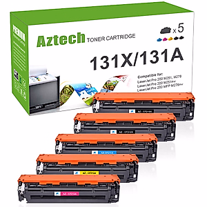 Aztech Compatible Toner Cartridge Replacement for HP 131A 131X Pro 200 Color M251nw M276nw M251n MFP M276n CF210X CF210A CF211A CF212A CF213A Printer Ink (Black Cyan Yellow Magenta, 5-Pack)