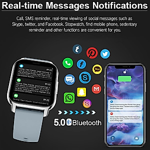 Pretty Sure Smart Watch 1.85''Touch Screen Running Watch Waterproof Step Counter Handheld GPS Units Fitness Bluetooth Watch,24 Sport Modes, Blood Oxygen for iPhone iOS Andriod -Silver Gray