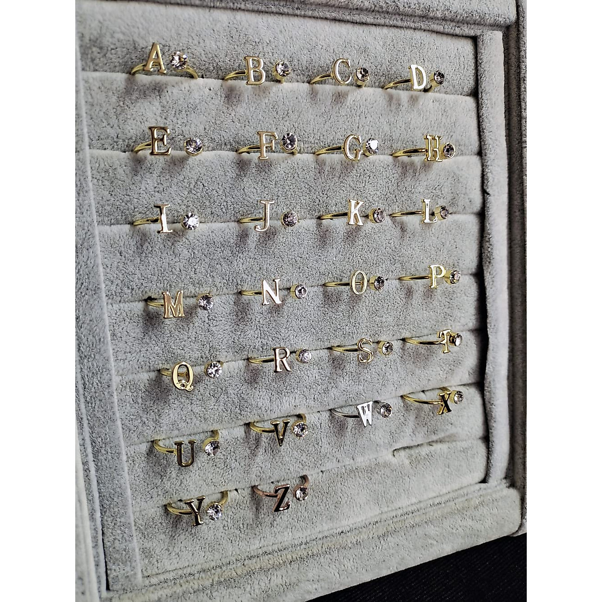 MANZHEN Personalized Gold Initial Letter Ring A-Z Stackable Ring (R)