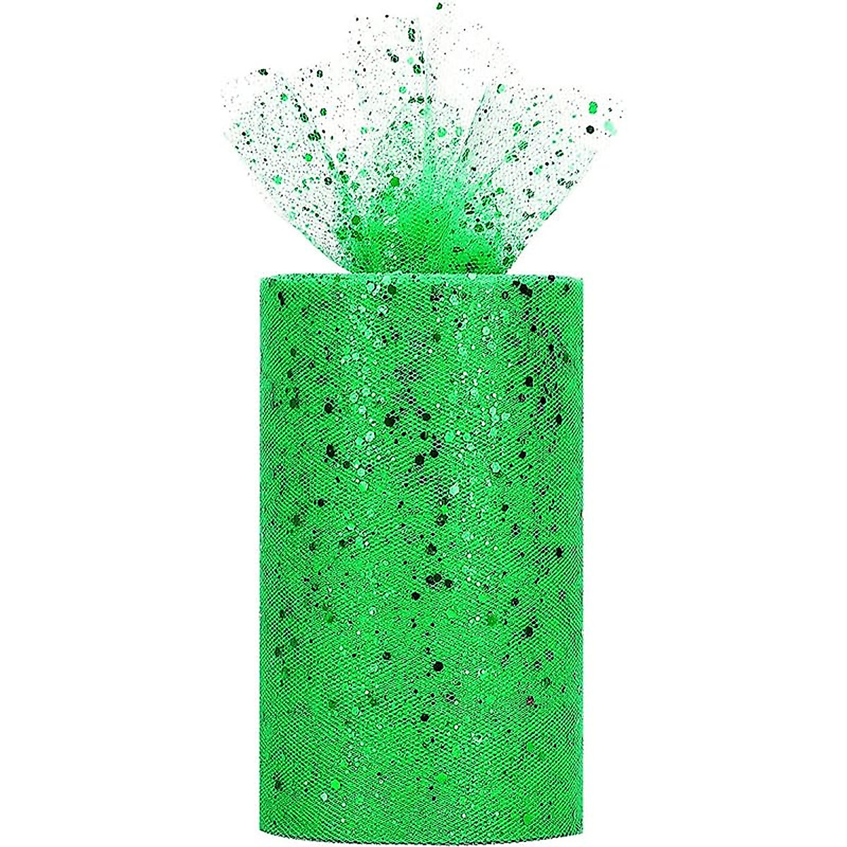 Glitter Tulle Rolls, 6” by 50 Yards (150FT) Sparkling Tulle Spool Ribbon Sequin Tulle Netting Fabric for Tutu Skirt Wedding Birthday Baby Shower (Green)