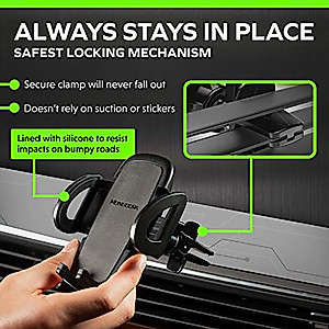Mongoora Air Vent Car Phone Mount Holder - Locking Cell Phone Car Mount Universal for Any Smartphone, iPhone, Android - Clip On Car Phone Holder for Dashboard - Stocking Stuffers, White Elephant Gift