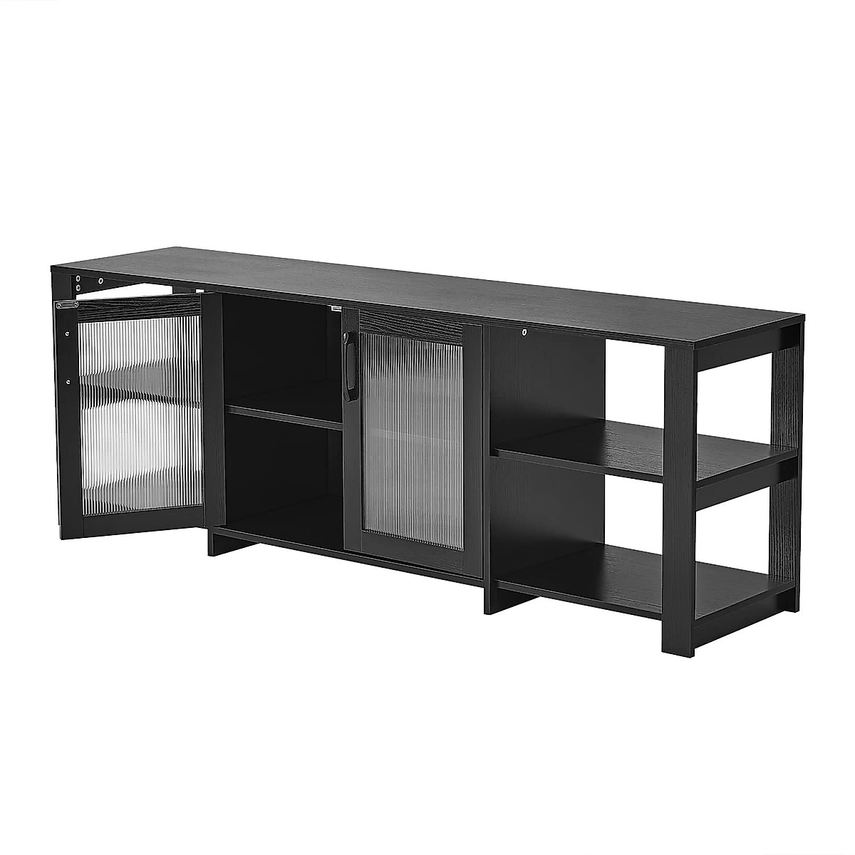Panana TV Stand for 70 inch TV, Entertainment Center TV Console Table TV Storage Cabinets Media Console with 2 Doors and Open Shelves, 4 Cubby for Living Room Bedroom, Black