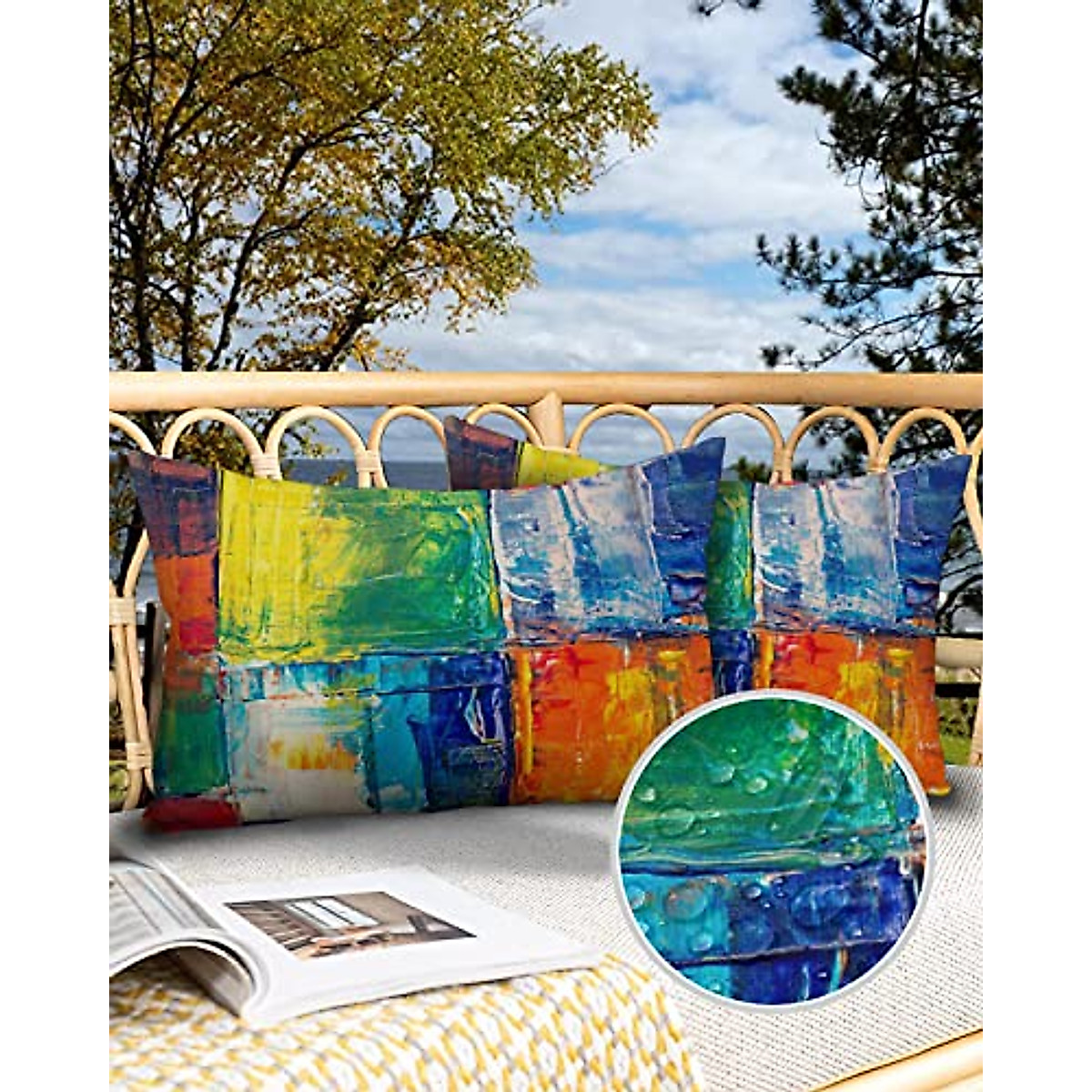 Outdoor Throw Pillow Covers, Colorful Oil Painting Outdoor Waterproof Pillowcases, Pillow Cushions for Patio Furniture Sofa Couch Chairs ( Abstract Art, 20x12inch )