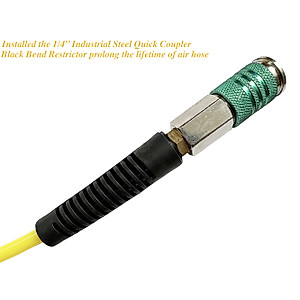 SANFU (PU) Polyurethane Recoil Air Hose 1/4”ID x 25ft with Bend Restrictor,1/4” Industrial Steel Quick Coupler and Plug, 2-Pack
