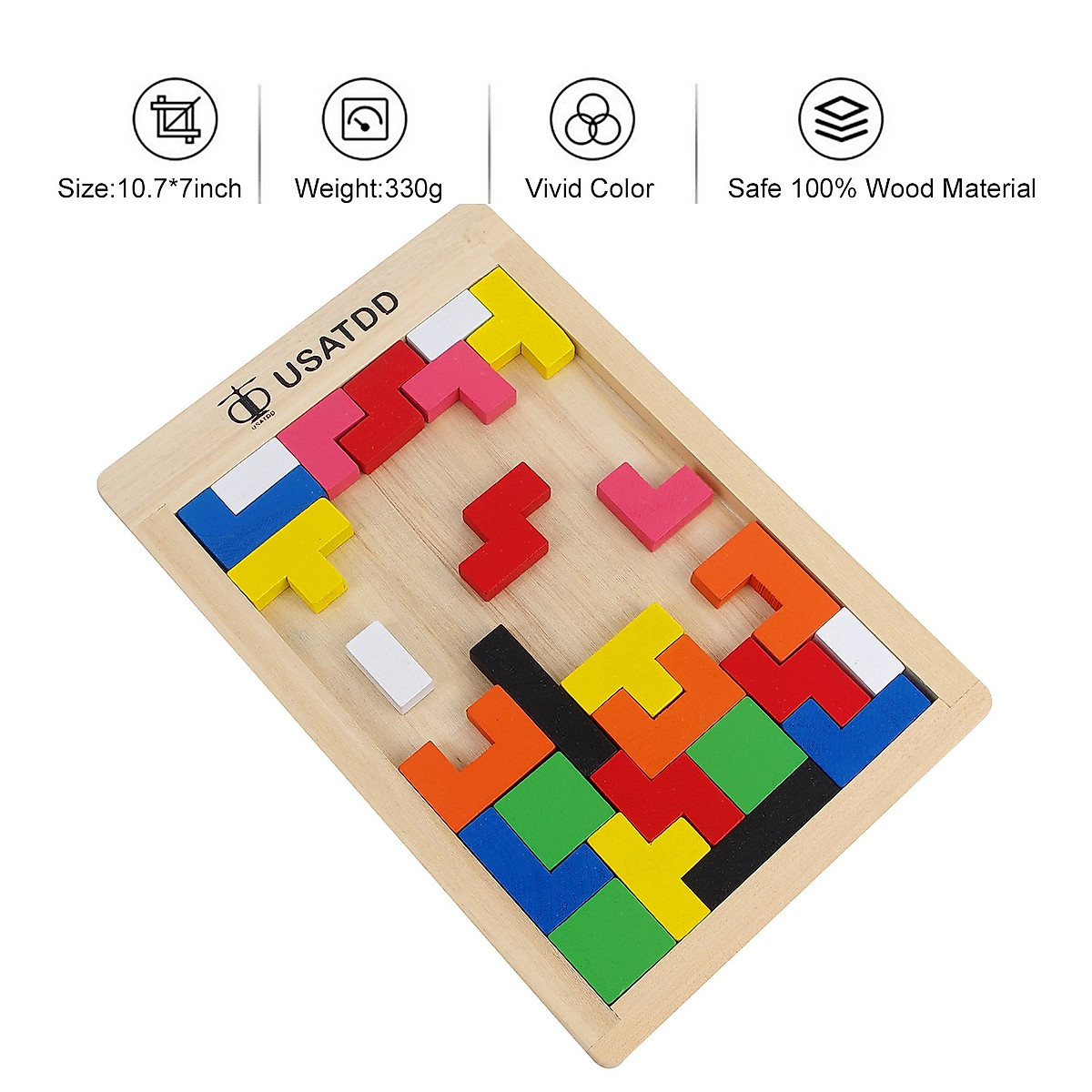 USATDD Wooden Puzzles Blocks Brain Teasers Toy Russian Tangram Colorful Jigsaw Game Montessori Intelligence STEM Preschool Educational Gift for Baby Toddlers Kids 3 4 5 6 7 Years Old Boys Girls 40Pcs