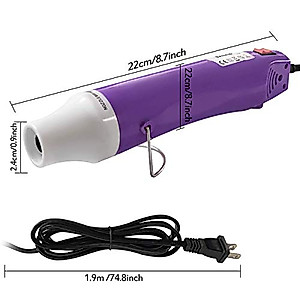 Mlife Mini Heat Gun - 300 Watt - Dual-Temperature Heat Tool with 6.5FT Power Cord for DIY Acrylic Resin Cups Tumblers Embossing Shrink Wrapping Paint Drying Crafts Electronics DIY (Purple)