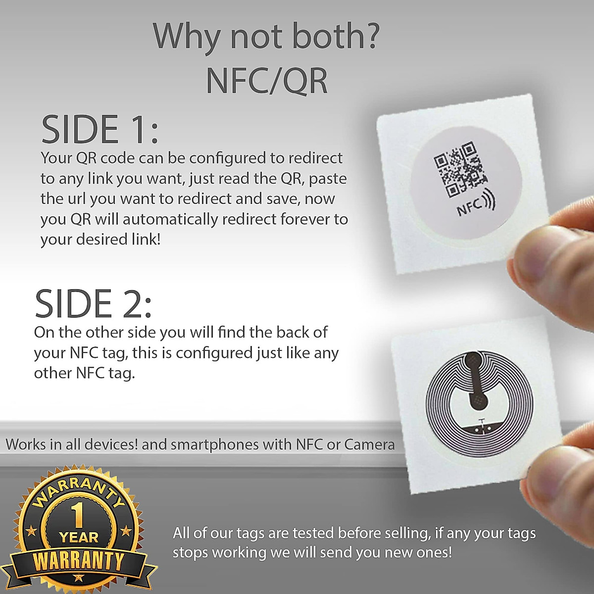 NFC/QR Dual - NFC Tag Sticker with Unique configurable QR Code (50 Pieces)