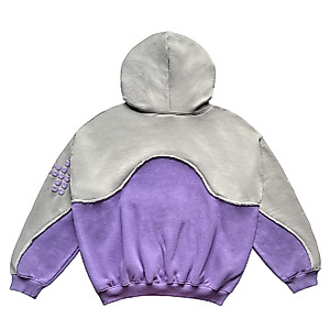 Arnodefrance Men Vintage Graphic Hoodie Purple Grey Patchwork Cotton Hoodies Pullover Sweatshirt