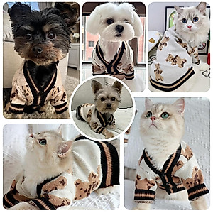ABRRLO Small Dog Sweaters Cute Bear Dog Cardigans Clothes for Small Medium Dogs Boy Girl Puppy Cat Knitting Cardigan Outfits Dog Winter Coats Warm Pet Dog Clothes Soft Knitwear Apparel (Beige,L)