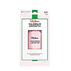 Sally Hansen Treatment Maximum Growth®, Clear, Nail Strengthener Polish, 0.45 Oz, Base Coat Nail Polish, Reinforces Soft, Weak Nails, Defends Nails, Triple-Protection, Silk Formula