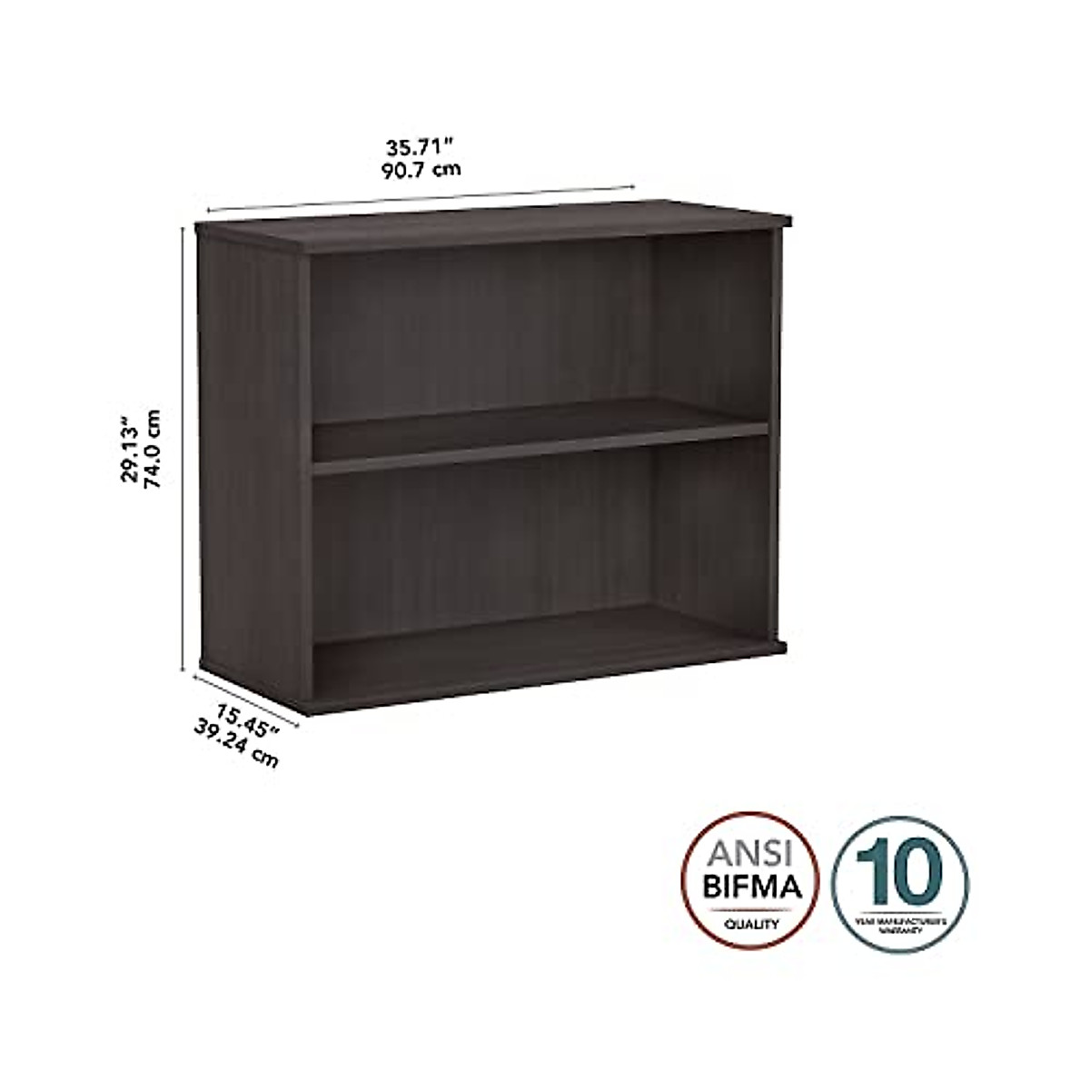 Bush Business Furniture Hybrid Small 2 Shelf Bookcase in Storm Gray