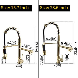 SHAMANDA Commercial Pre-Rinse Kitchen Faucet, High Arc Kitchen Sink Faucet with Pull Down Spring Spout and Pot Filler, Brushed Gold, L40001-3