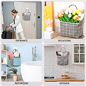 6 Pieces Wall Hanging Storage Bag with 10 Sticky Hooks Grid Over The Door Closet Organizer Pocket Hanging Wall Basket Camper Storage Accessories for Inside Bedroom Bathroom (Gray Grid)