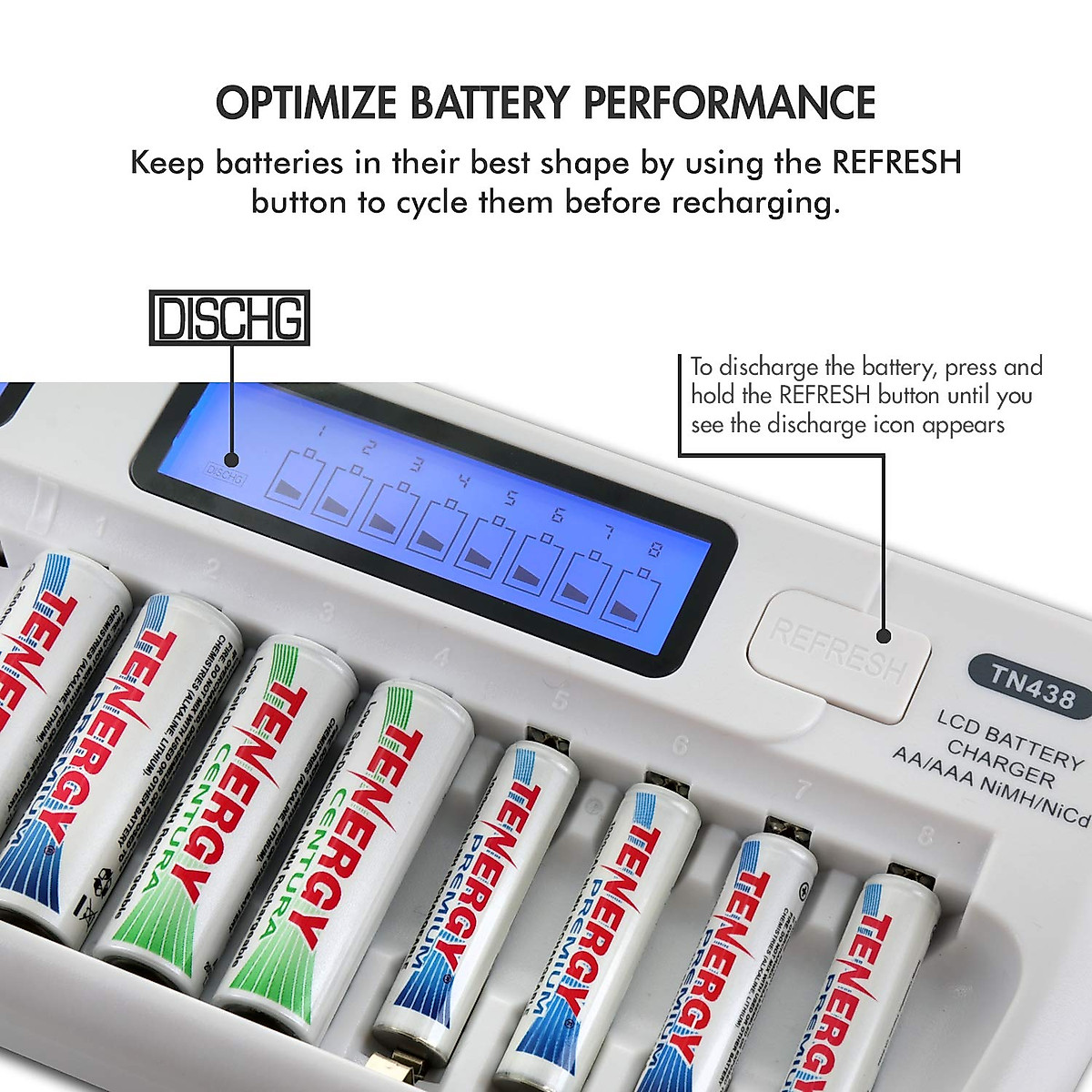 Tenergy TN438 16 Bay Battery Charger for AAA and AA Rechargeable Batteries, AA/AAA NiMH/NiCd Rechargeable Batteries Charger with AC Wall Adapter and Car Adapter