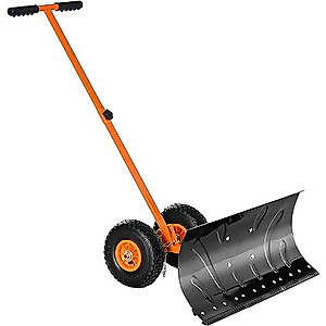 THUNDERBAY Snow Shovel with Wheels, Snow Pusher, Cushioned Adjustable Angle Handle Snow Removal Tool, 29" Blade, 10" Wheels