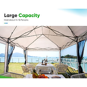 Quictent 10'x20' Pop up Canopy Tent with Netting, Instant Screen House Room Outdoor Party Event Gazebo Screened - Waterproof & 6 Sand Bags Included (Tan)