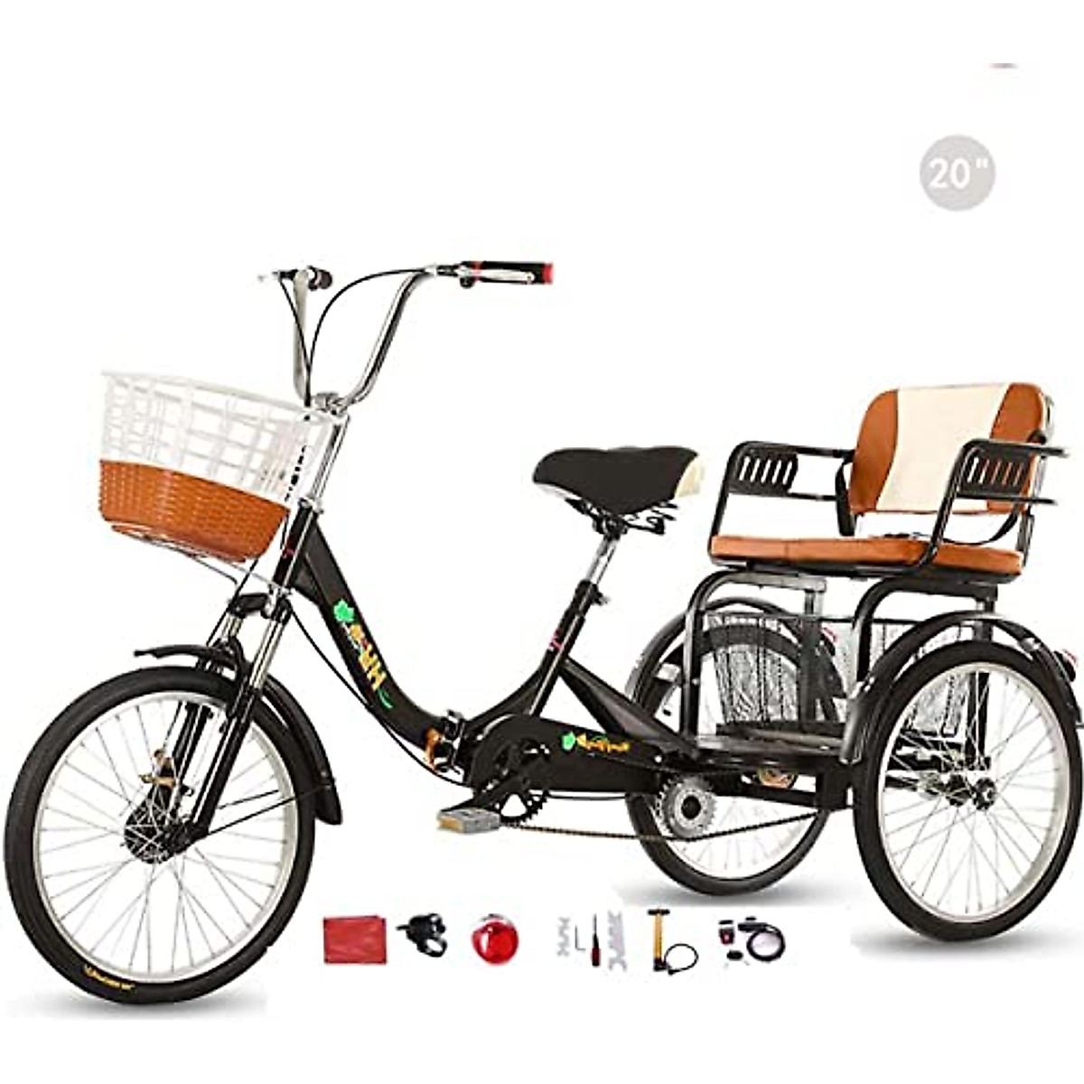 WEIMMIN Adult Tricycle Folding Tricycle for Seniors Comfortable seat 3 Wheel Bicycle with Shopping Basket Double Chain 20 Inch Shock Absorber Front Fork for Parents and Children Maximum Load 400Ib