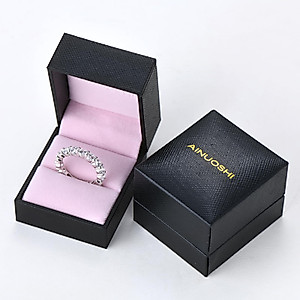 AINUOSHI 925 Sterling Silver Eternity Ring 4mm Round/Cushion Cut Cubic Zirconia Jewellery CZ Fashion Eternity Engagement Wedding Ring (Round-Shape,Size 4 to 10)