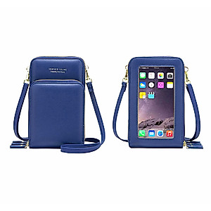 WITERY Touch Screen Cell Phone Bags for Women - Leather Travel Crossbody Cell Phone Purses Wallet with 2 Shoulder Straps & Credit Card Slots (Blue)