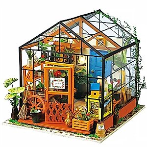 ROBOTIME DIY Dollhouse Wooden Miniature Furniture Kit Mini Green House with LED Best Birthday Gifts
