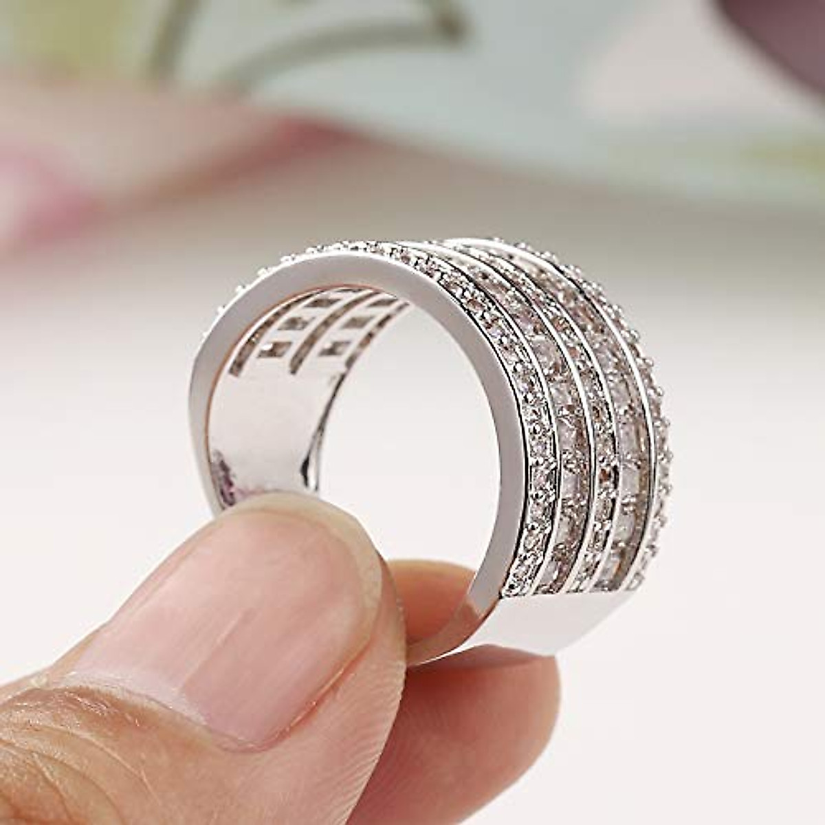 shiYsRL Exquisite Jewelry Ring Love Rings Fashion Women Round Rectangular Multilayer Cubic Zirconia Engagement Ring Jewelry Wedding Band Best Gifts for Love with Valentine's Day - US 9