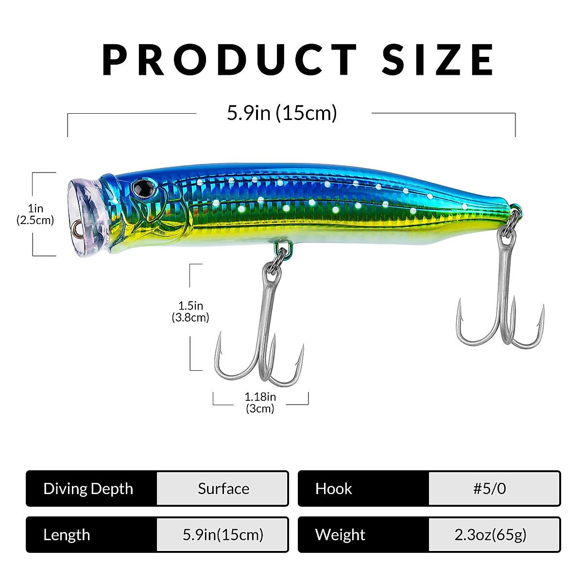 THKFISH Popper Lures Saltwater Tuna Popper Topwater Fishing Lures for Surf Fishing Bass with 3D Eyes for GT Tuna Large Fish 5.9in GREEN-1PC